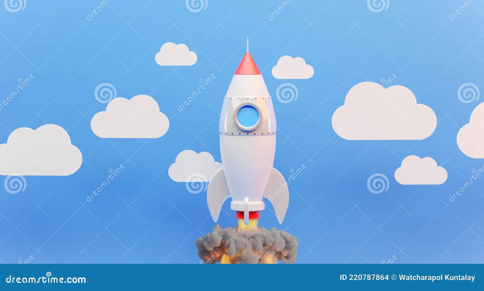 White Rocket Launch with Cloud Stock Illustration - Illustration of ...