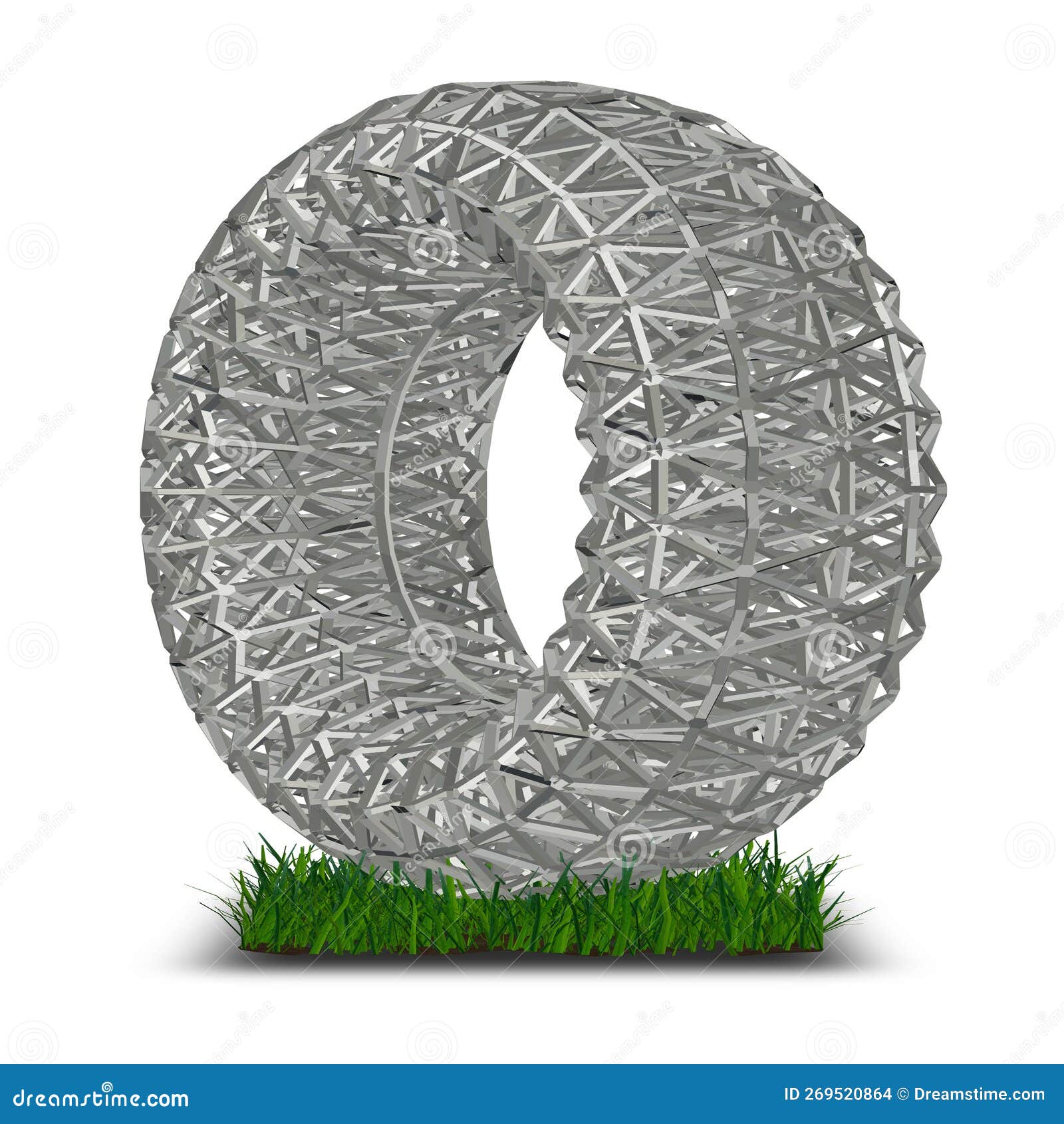 3D Render, White Shape on the Grass, Background, Geometric Figure ...