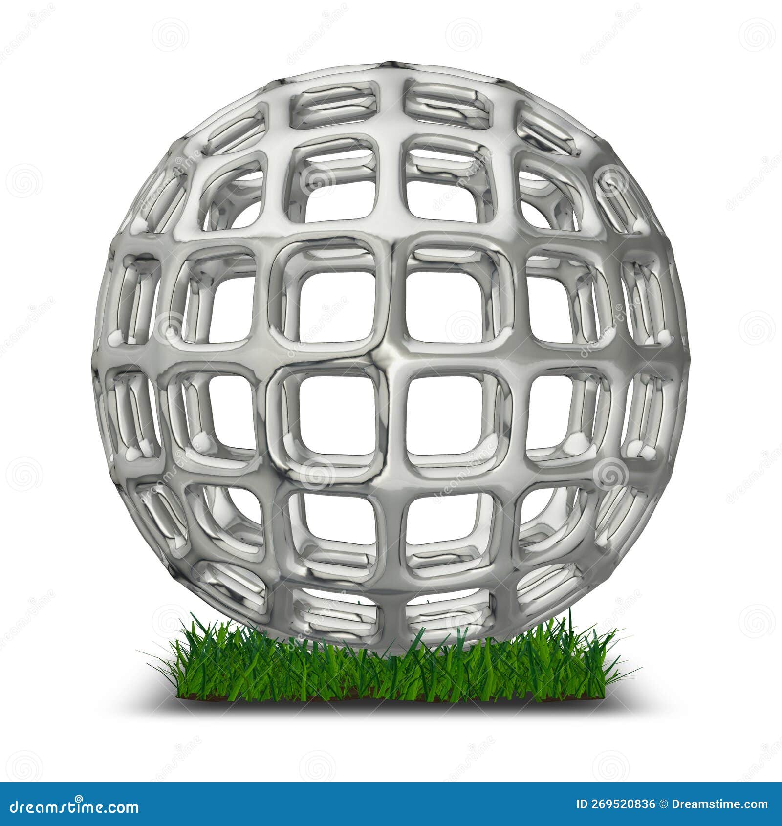 3D Render, White Shape on the Grass, Geometric Figure, Unique Design ...