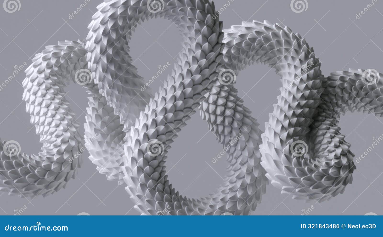 3d Render of a White Snake Tail Helix. Curvy Dragon Scales Texture ...