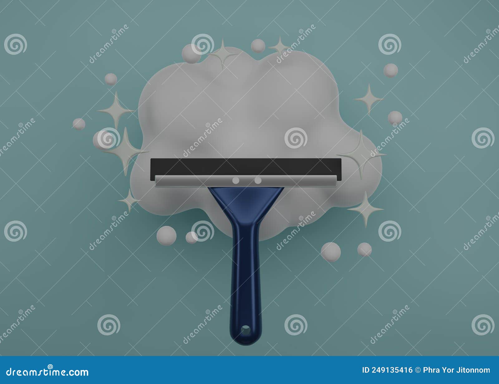 3D Render Window Cleaner Cleaning. Squeegee and Wiper. Window Glass ...