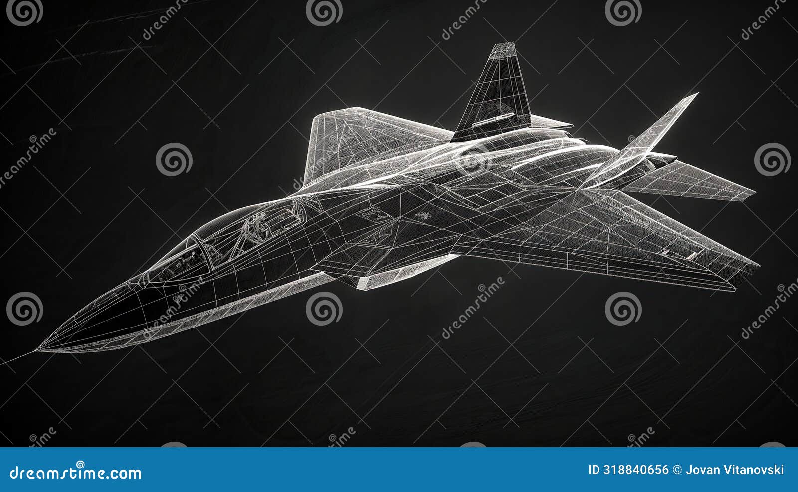 3D Render Wireframe of Stealth Aircraft on Dark Background Stock ...