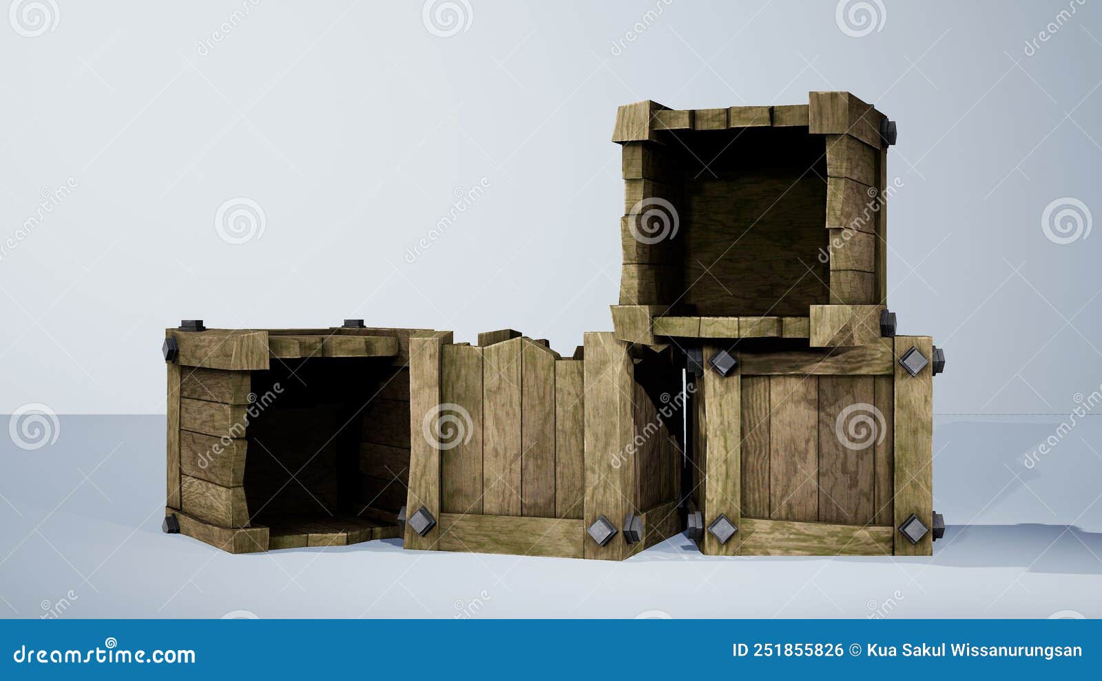 3D Render Wood Box on White Background Isolated Stock Illustration ...