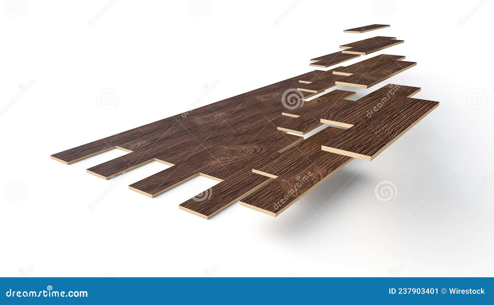 3D Render of Wood Flooring Installation Isolated on a White Background ...