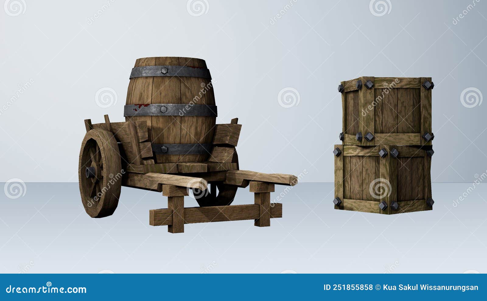 3D Render - Wooden Barrels Isolated on White Background Stock ...