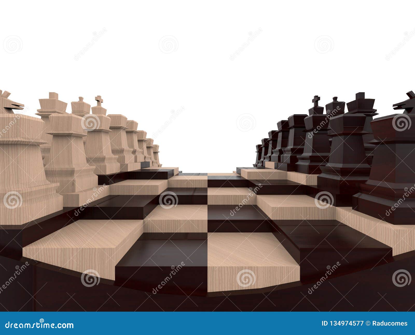 3D Render - Wooden Square Chess Pieces Stock Illustration ...