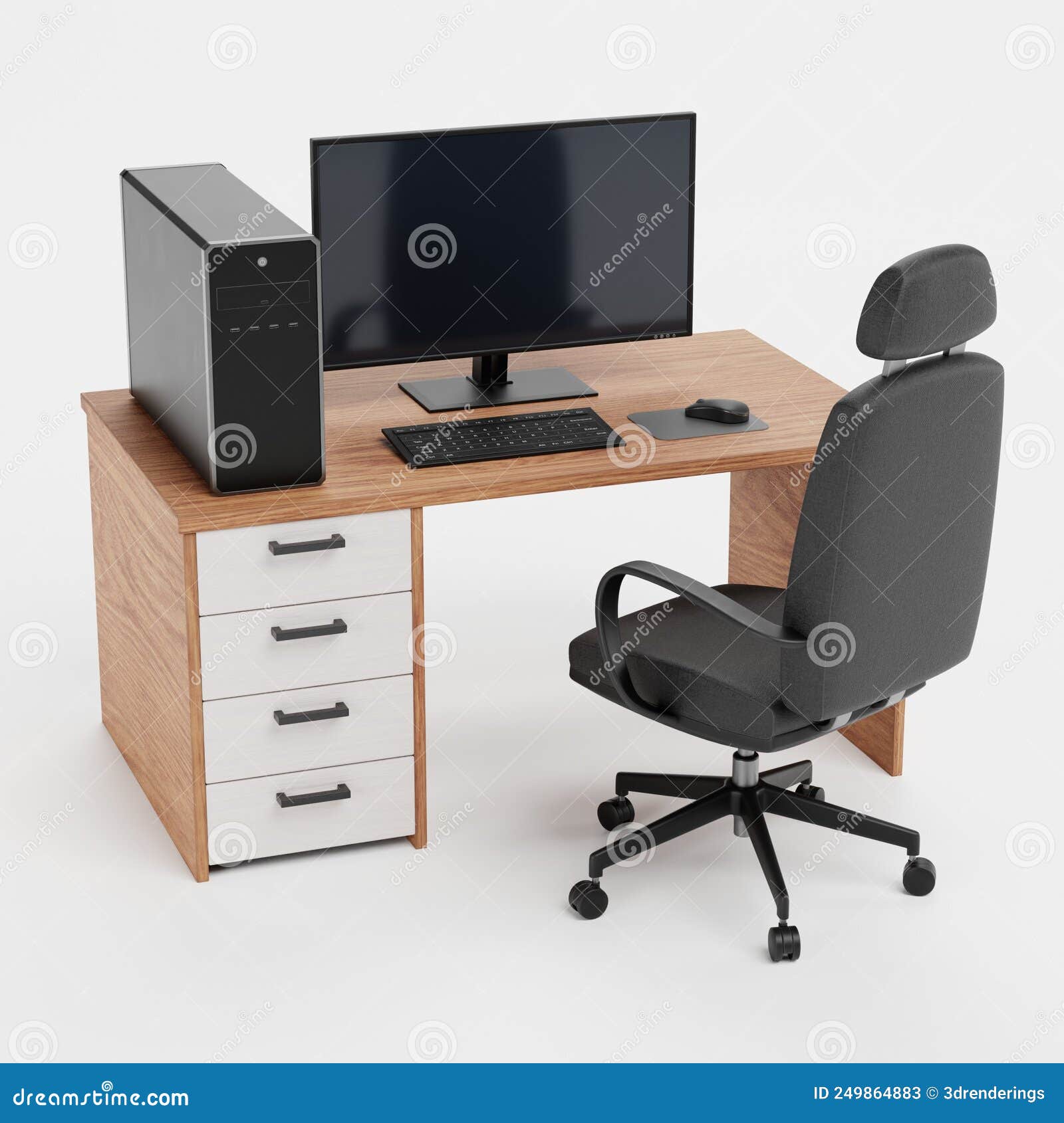3D Render of Workstation with PC Stock Illustration - Illustration of ...