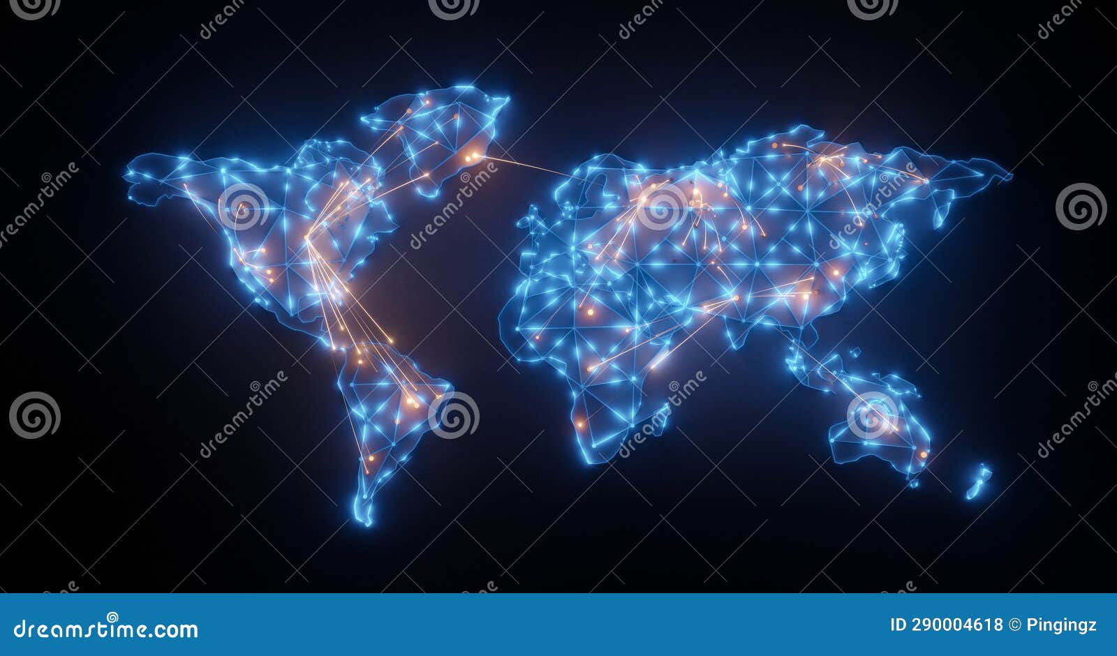 3d Render World Map Wire Line Neon Glow Style Stock Illustration ...