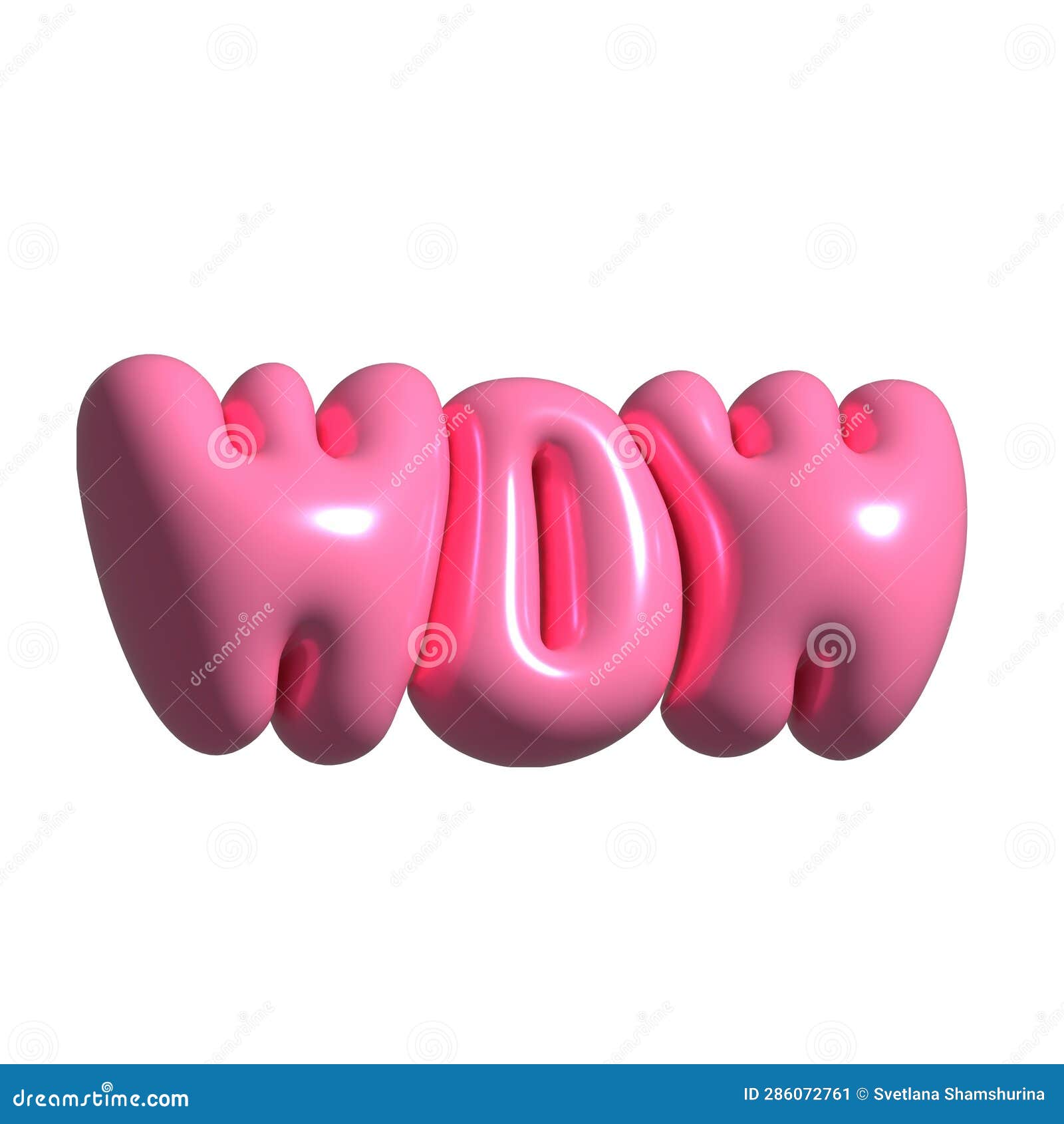 3d Render WOW Text Pink Sticker. Realistic Bubble Gum Style Design ...