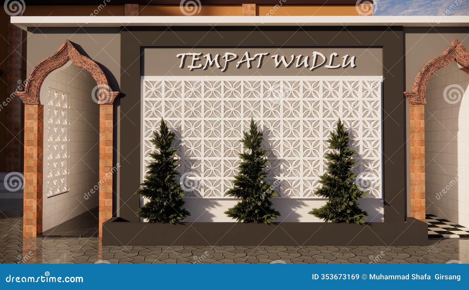 3D Render of Wudu Area Design with Islamic Geometric Patterns Stock ...