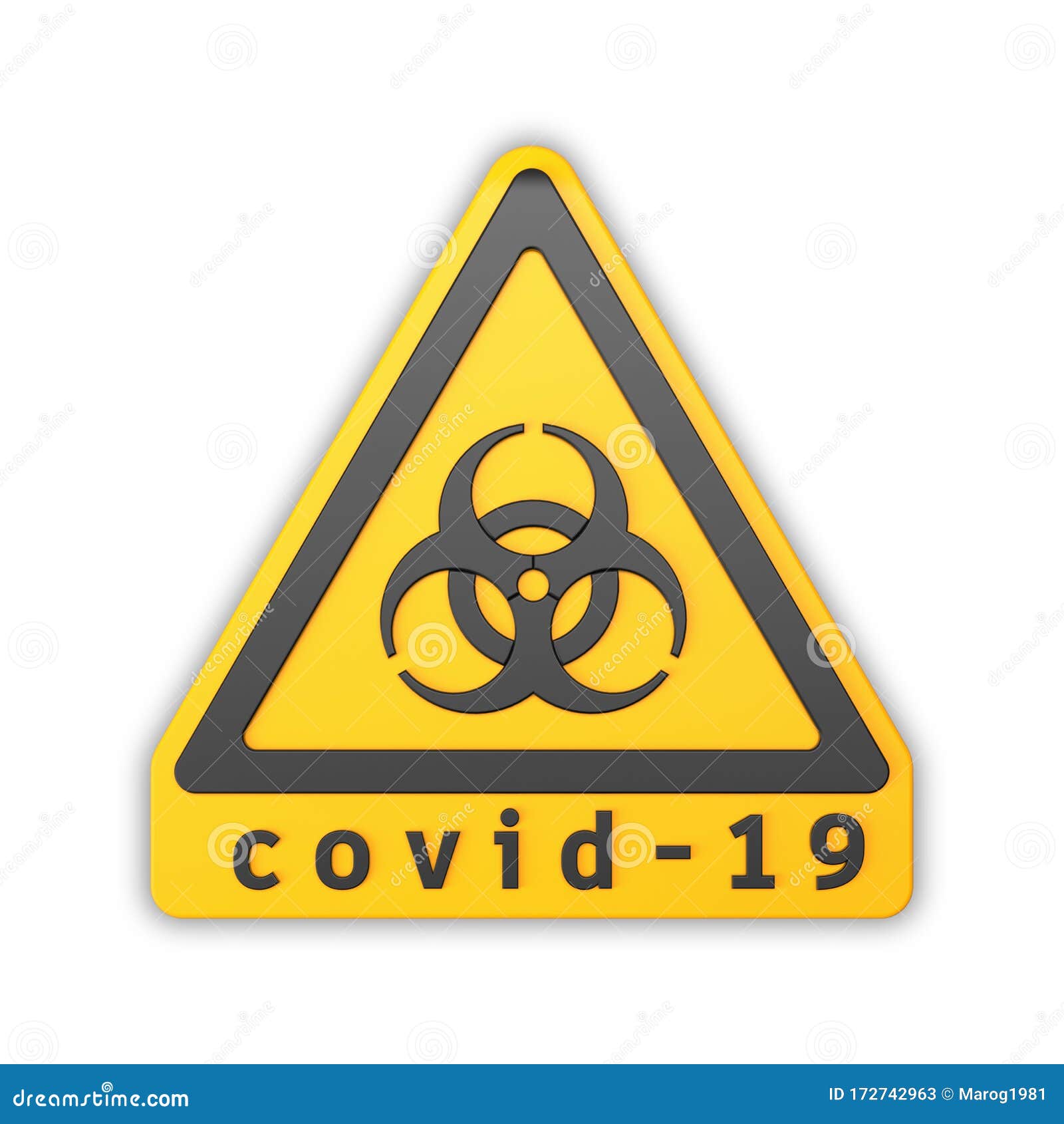 3d Render of a Yellow Biohazard Warning Sign and the Message Covid-2019 ...