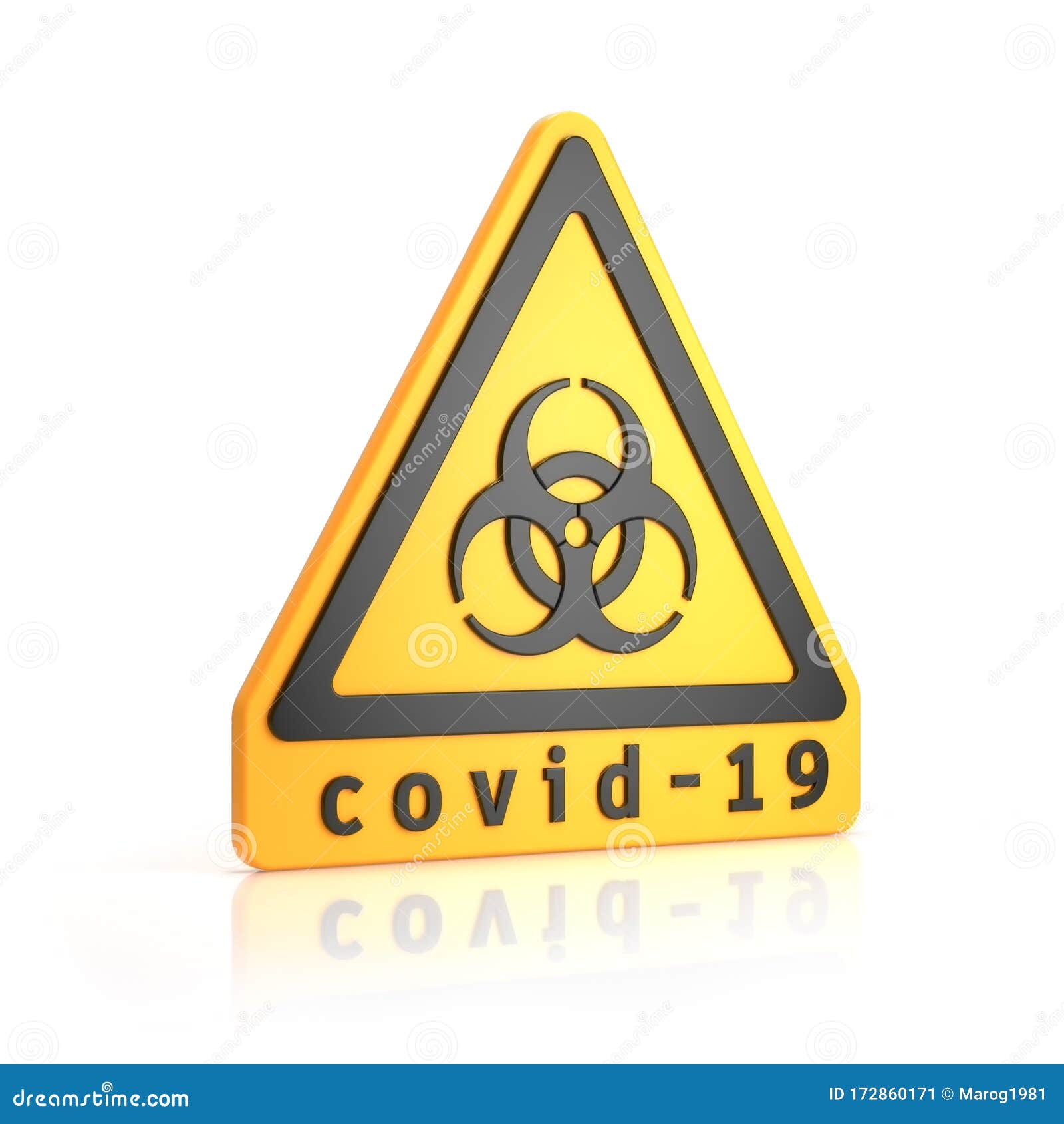 3d Render of a Yellow Biohazard Warning Sign and the Message Covid-2019 ...