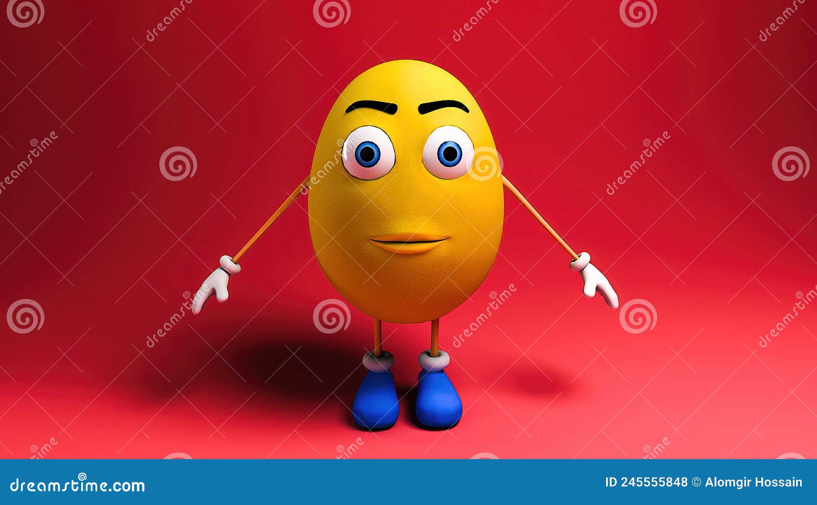 3d Render Yellow Cartoon Character Easter Egg Rabbit on Red Background ...