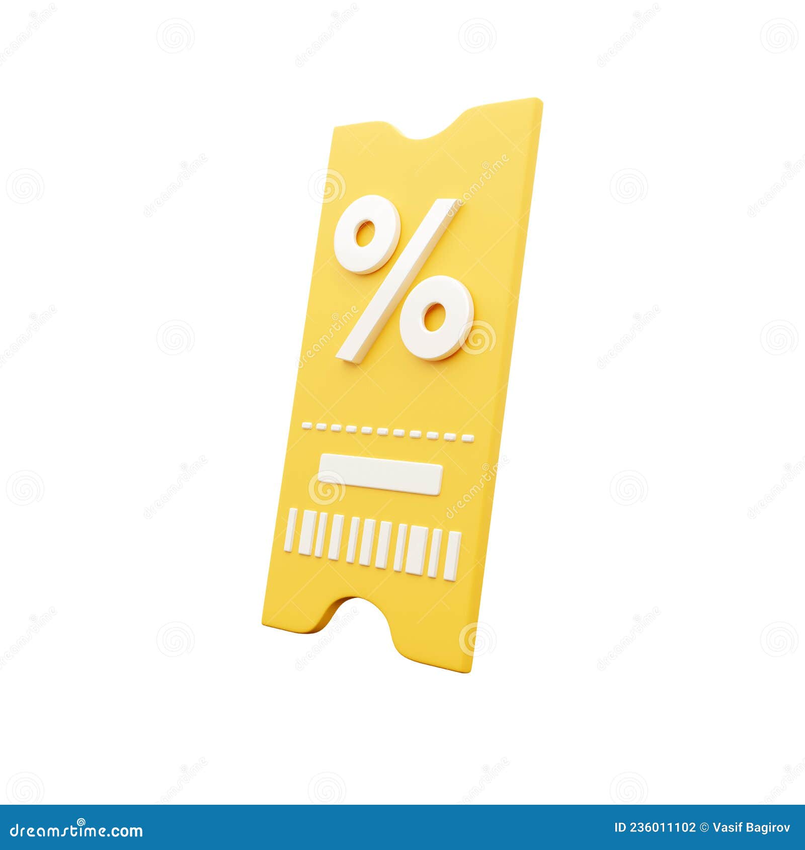 3d Render Yellow Coupon Icon on White Background. Cartoon Style 3d ...
