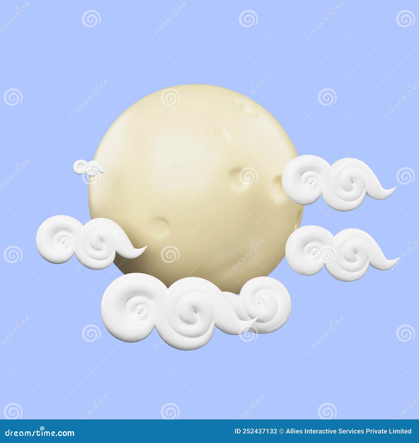 3D Render Yellow Full Moon with Cloud Over Sky Blue Stock Illustration ...