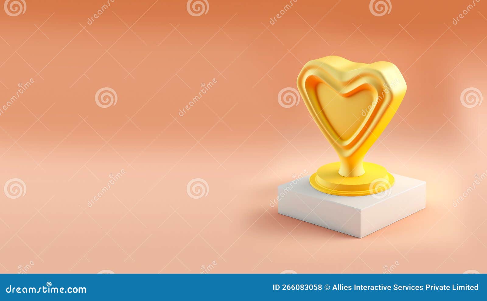 3D Render of Yellow Heart Stand on Pedestal and Copy Stock Illustration ...