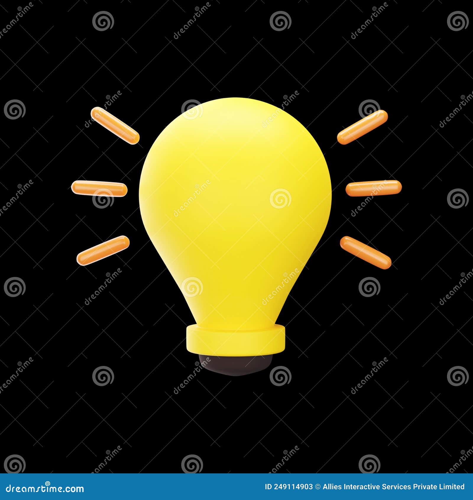 3D Render of Yellow Illuminated Light Bulb Element Over Black Stock ...