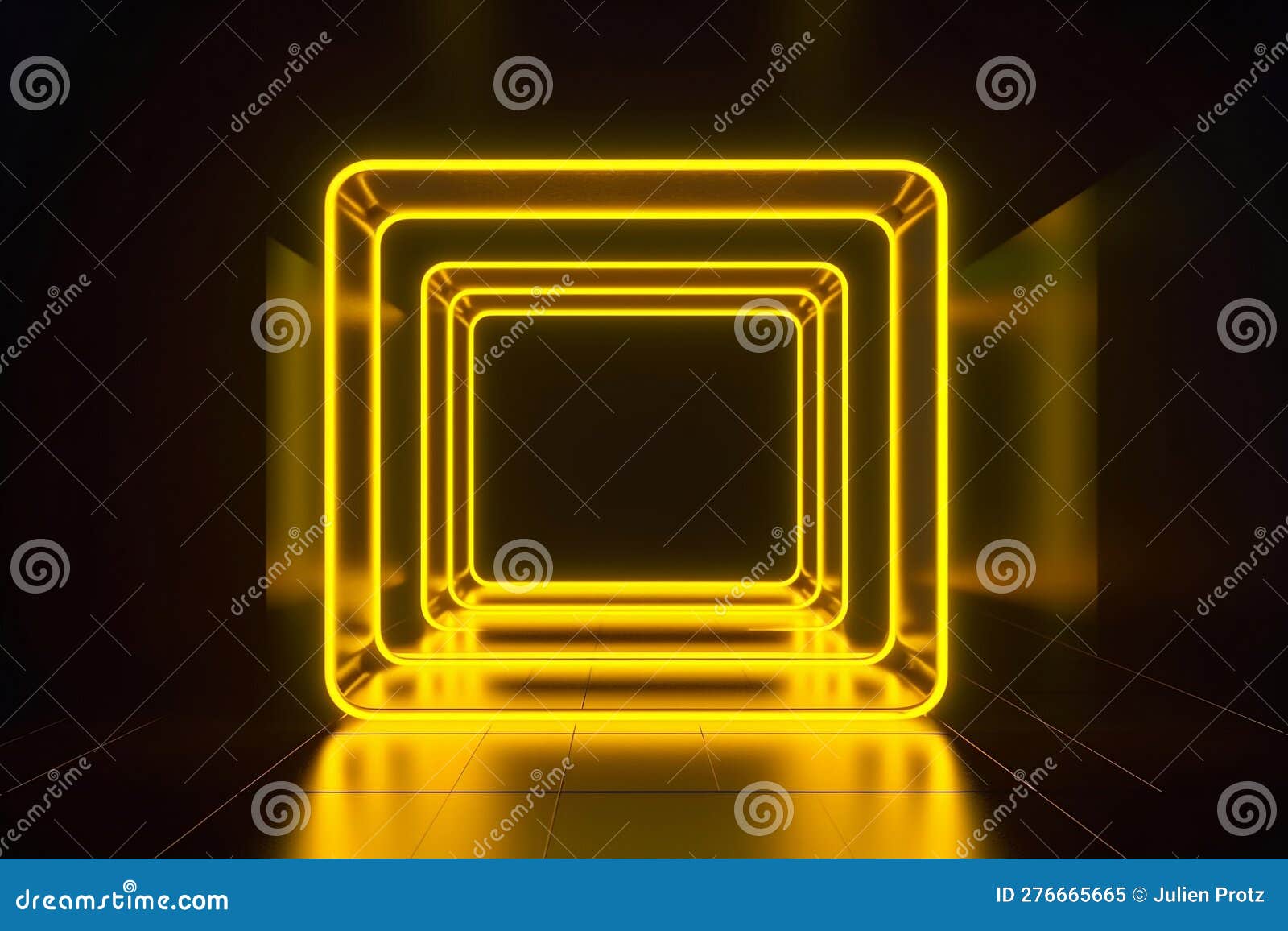 3d Render Yellow Neon Square Frame Empty Space for Design, AI Generated ...