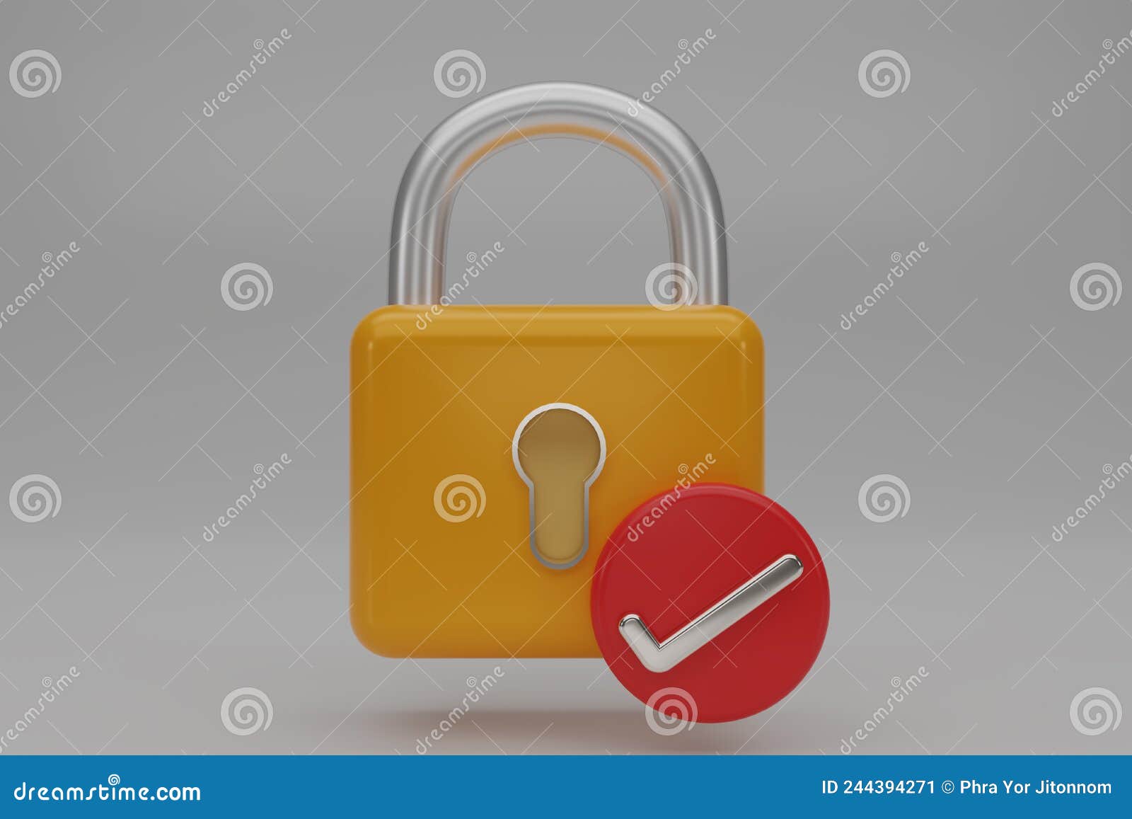 3D Render Yellow Padlock Icon with Check Mark Isolated on Yellow ...