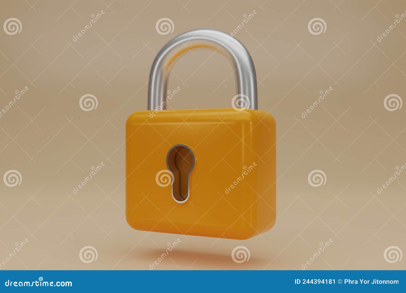 3D Render Yellow Padlock Icon Isolated on Yellow Background. Minimal ...