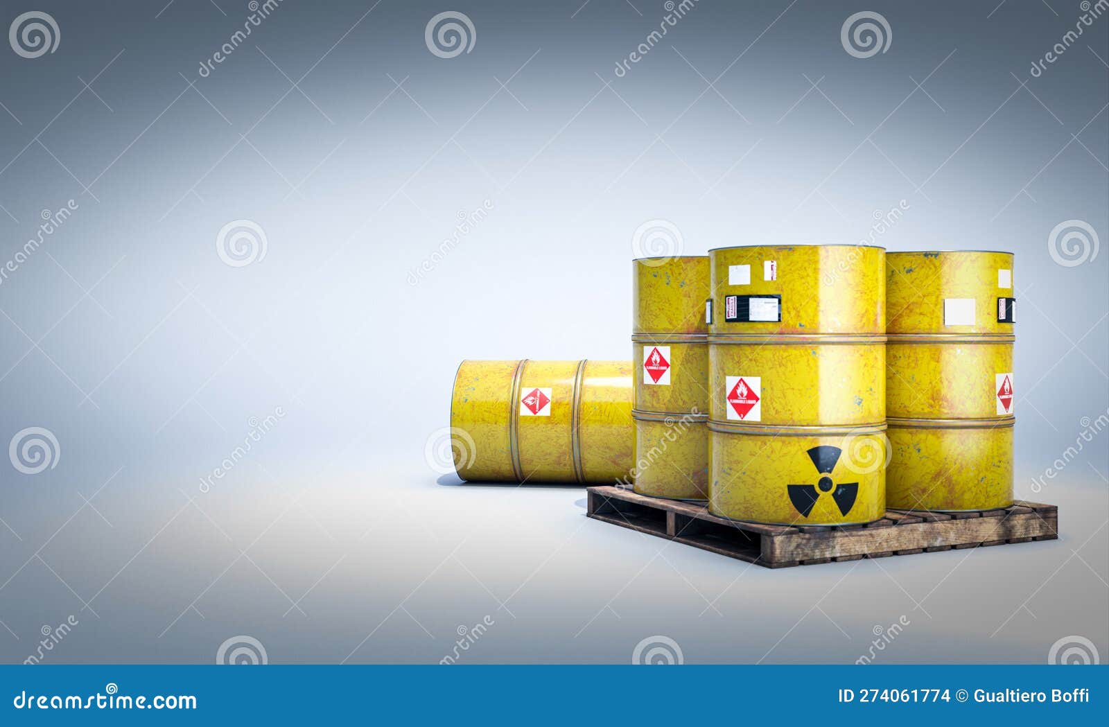 3d Render Yellow Radioactive Bins Stock Illustration - Illustration of ...