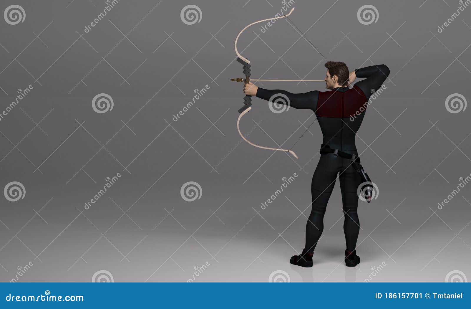 3D Render : a Young Male Archer Pose Practicing Archery in the Studio ...