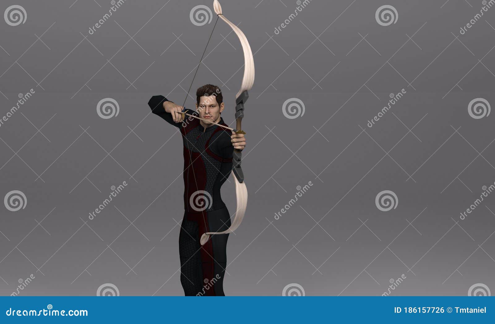 3D Render : a Young Male Archer Pose Practicing Archery in the Studio ...