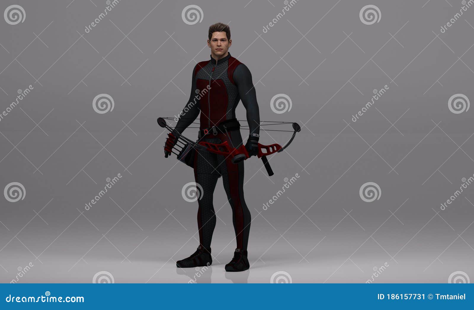 3D Render : a Young Male Archer Pose Practicing Archery in the Studio ...