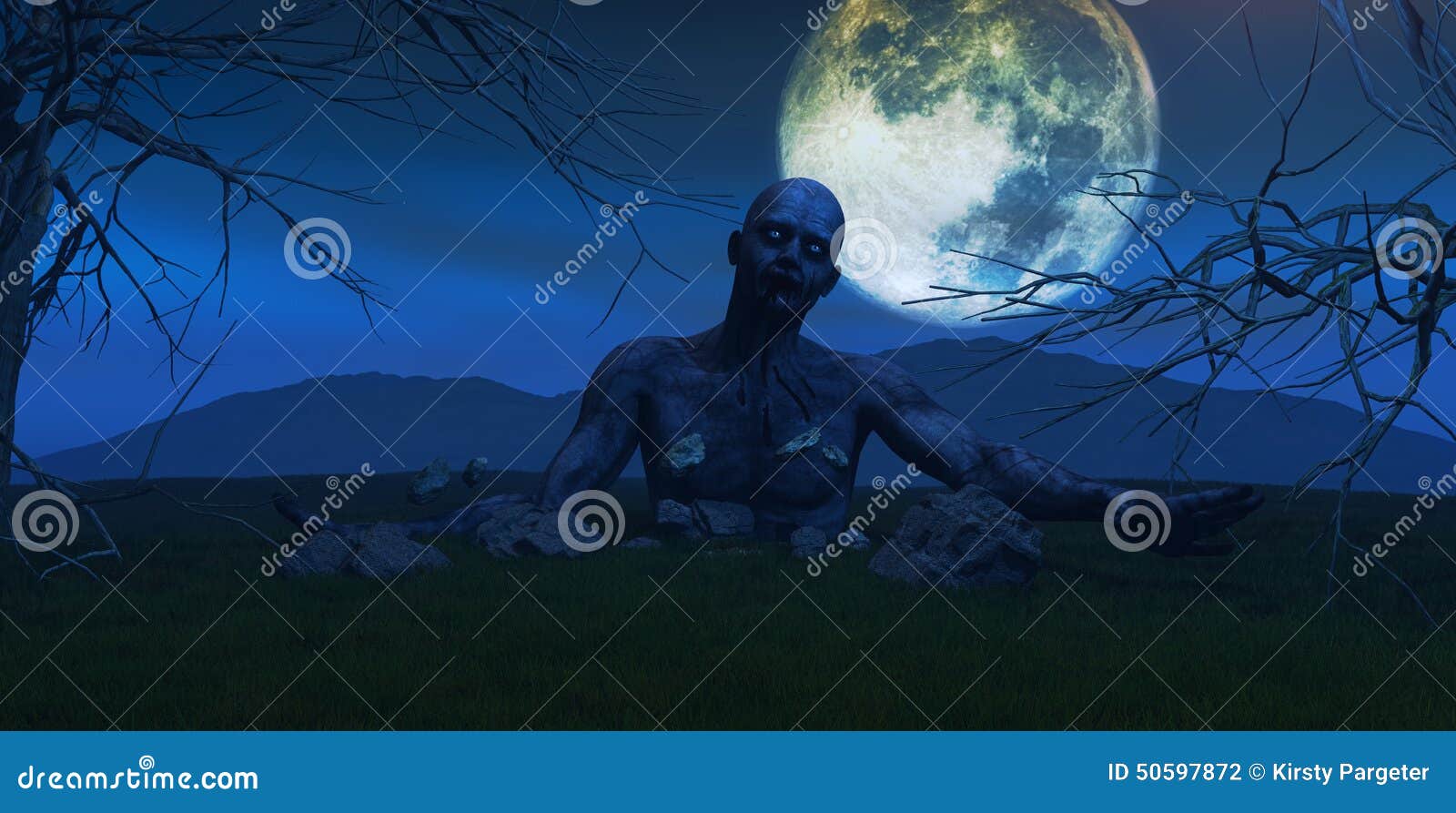 3D Render of a Zombie Coming Out of the Ground Stock Illustration ...
