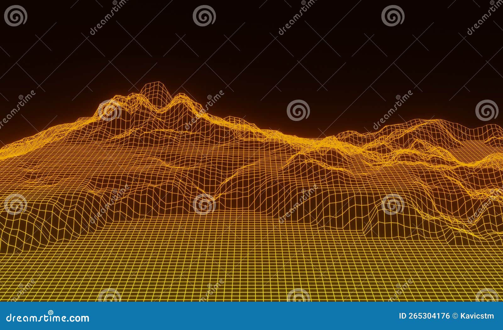 3D Grid Neon Topography. Gradient Mesh Terrain Stock Illustration ...