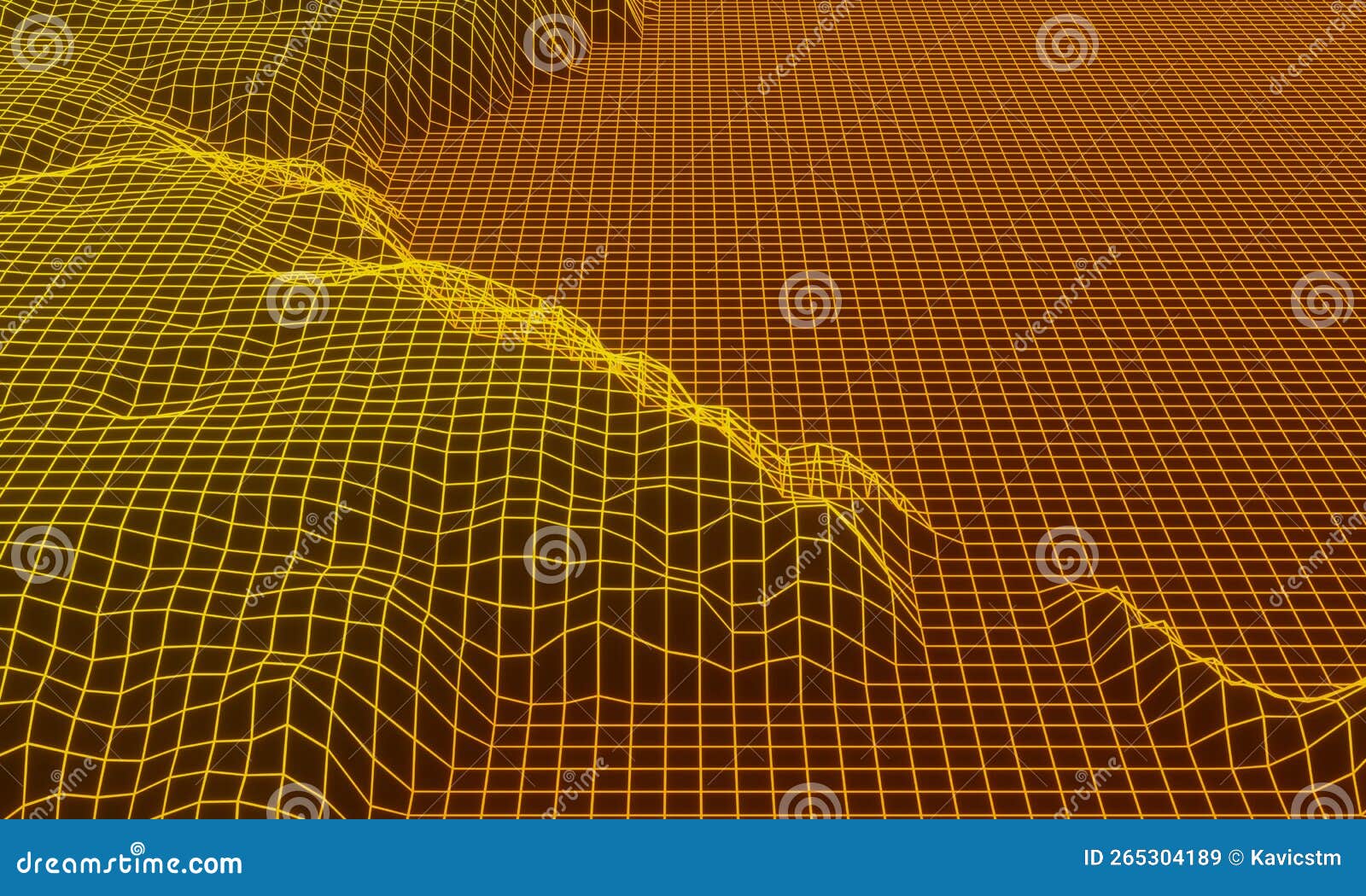 3D Grid Neon Topography. Gradient Mesh Terrain Stock Illustration ...