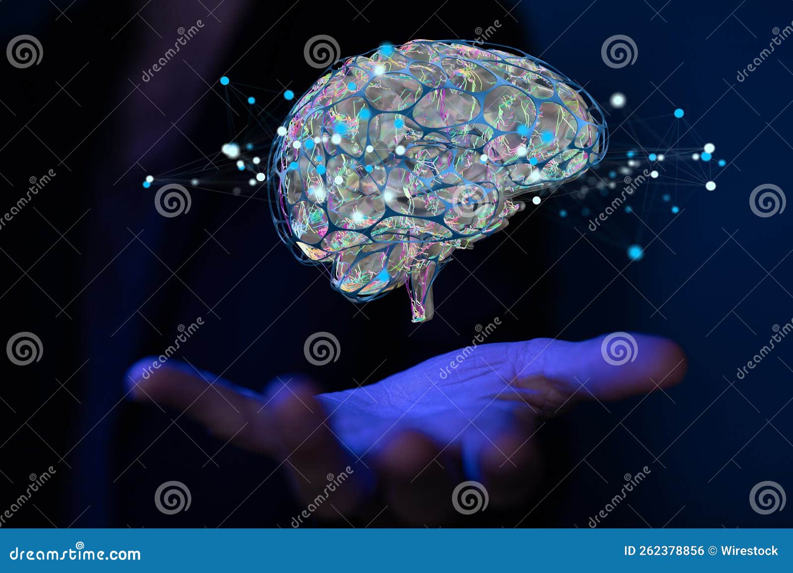 3D Rendered Abstract Sci-fi Brain Hovering Over a Man S Palm ...