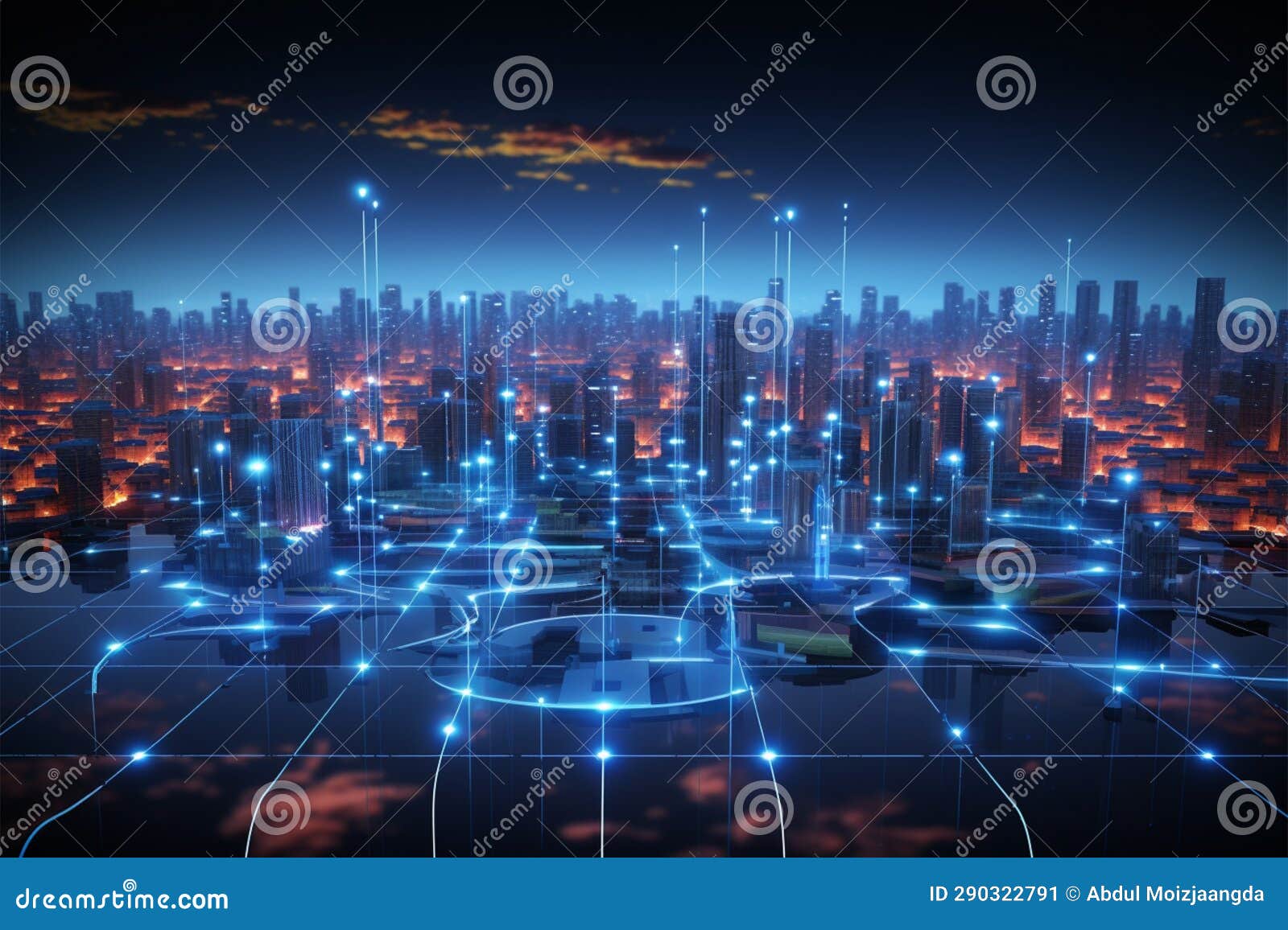 3D Rendered Abstract Smart City Gradient Lines and Dots Symbolize Data ...