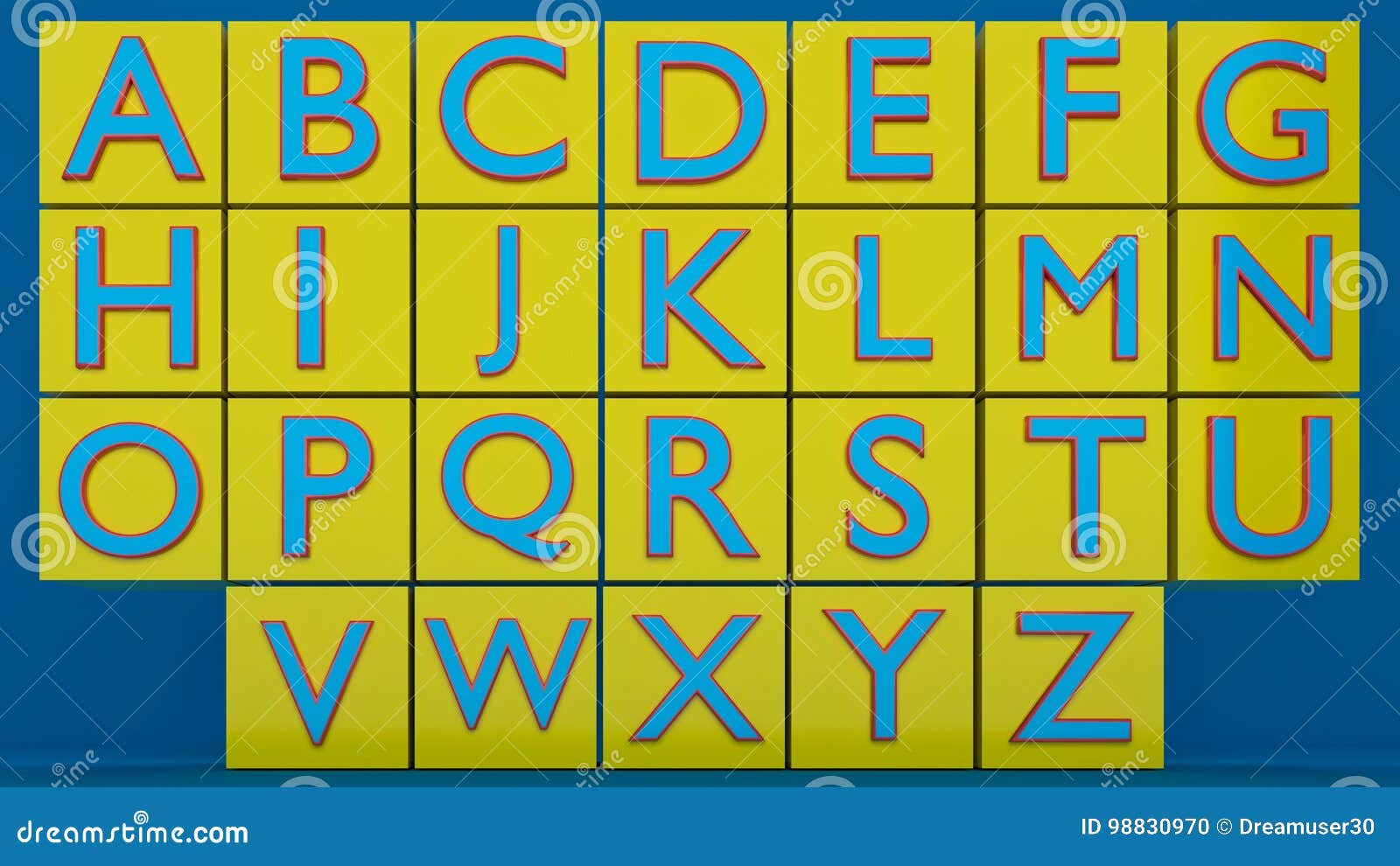 3d rendered alphabets stock illustration. Illustration of yellow - 98830970