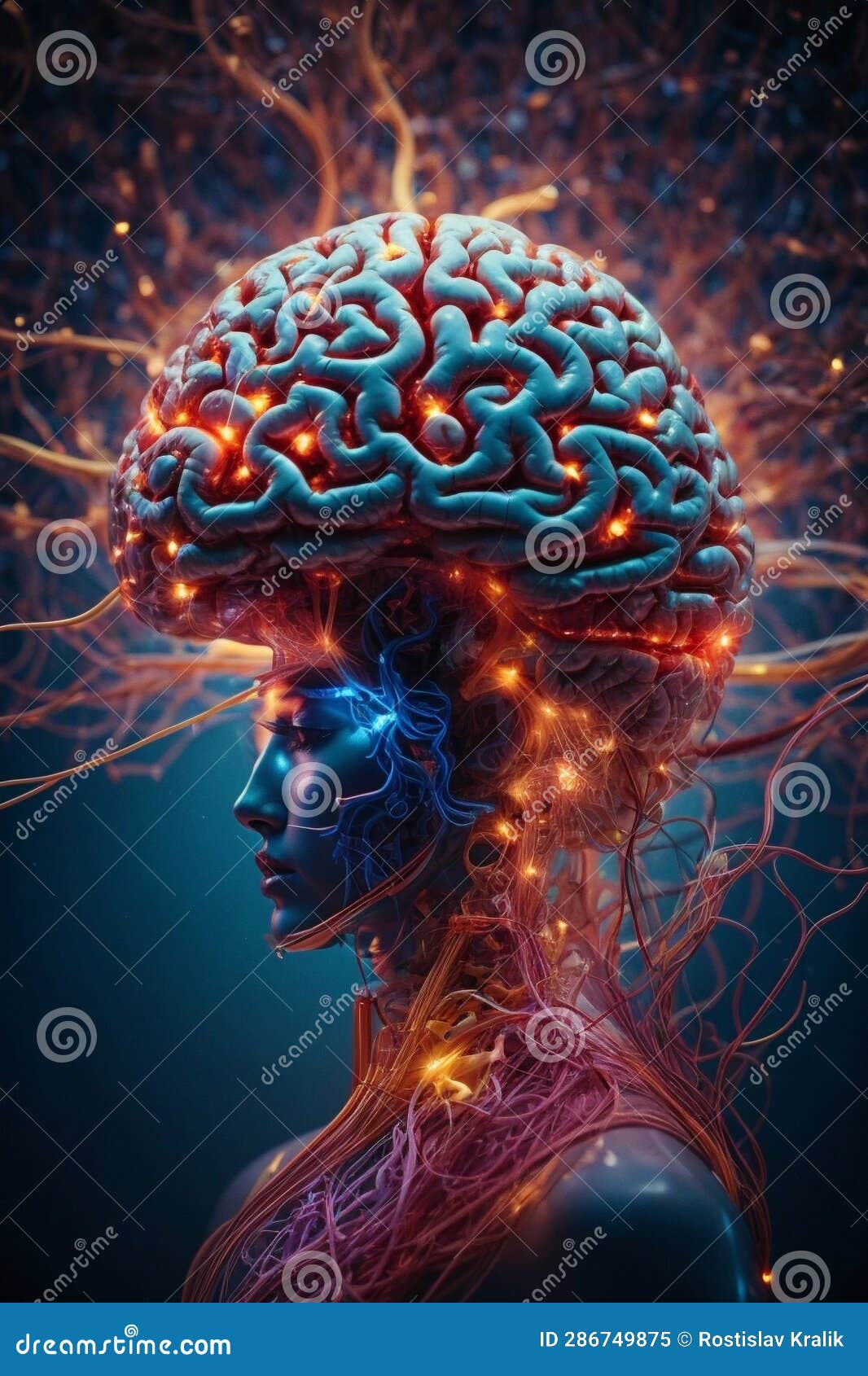 3d Rendered Anatomy Illustration of a Human Body Shape with Brain Stock ...
