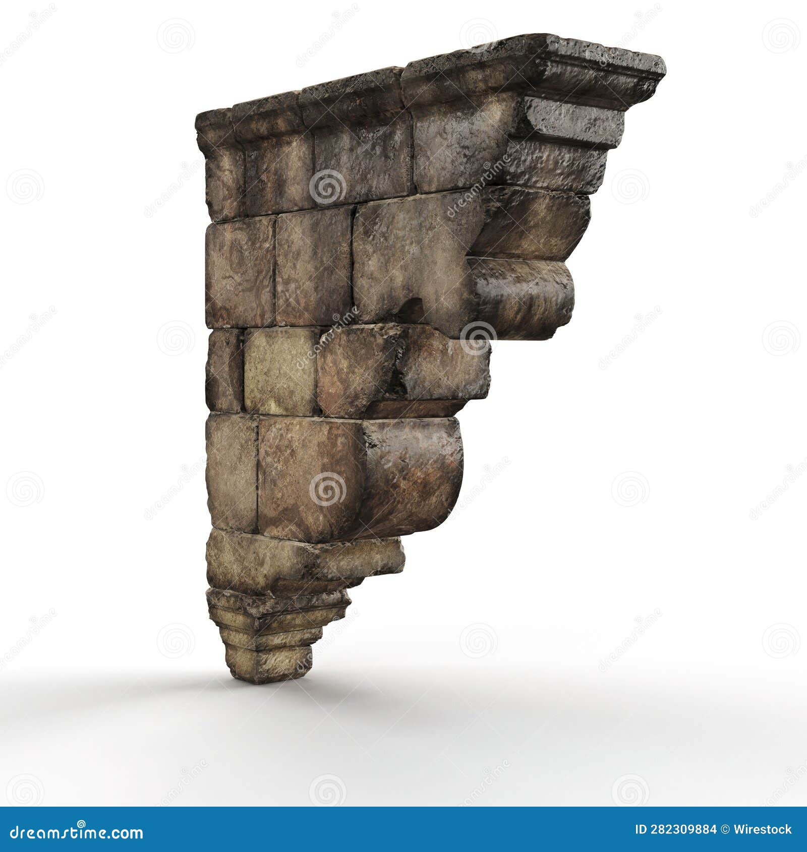 3D Rendered Ancient Wall Fragment Composed of Bricks Stock Illustration ...