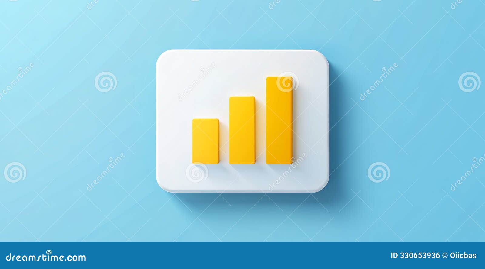 3D Rendered Ascending Yellow Bar Graph on White Square, Blue Background ...