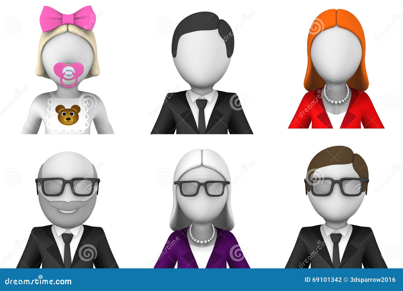 3d Rendered Avatars Icon Set Stock Illustration - Illustration of face ...