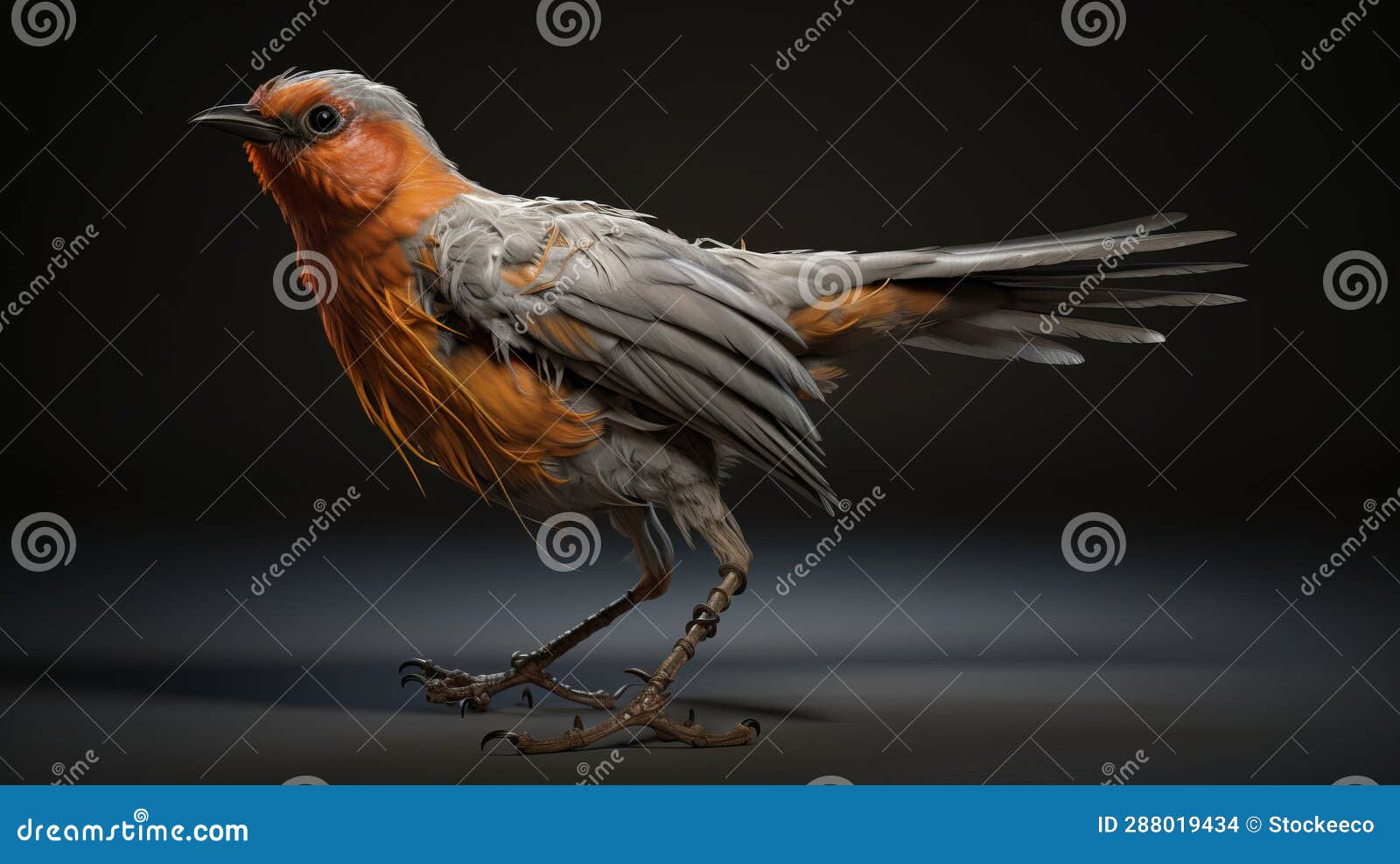 Hyper-realistic 3d Rendering of a Dark Orange and Silver Robin Bird ...