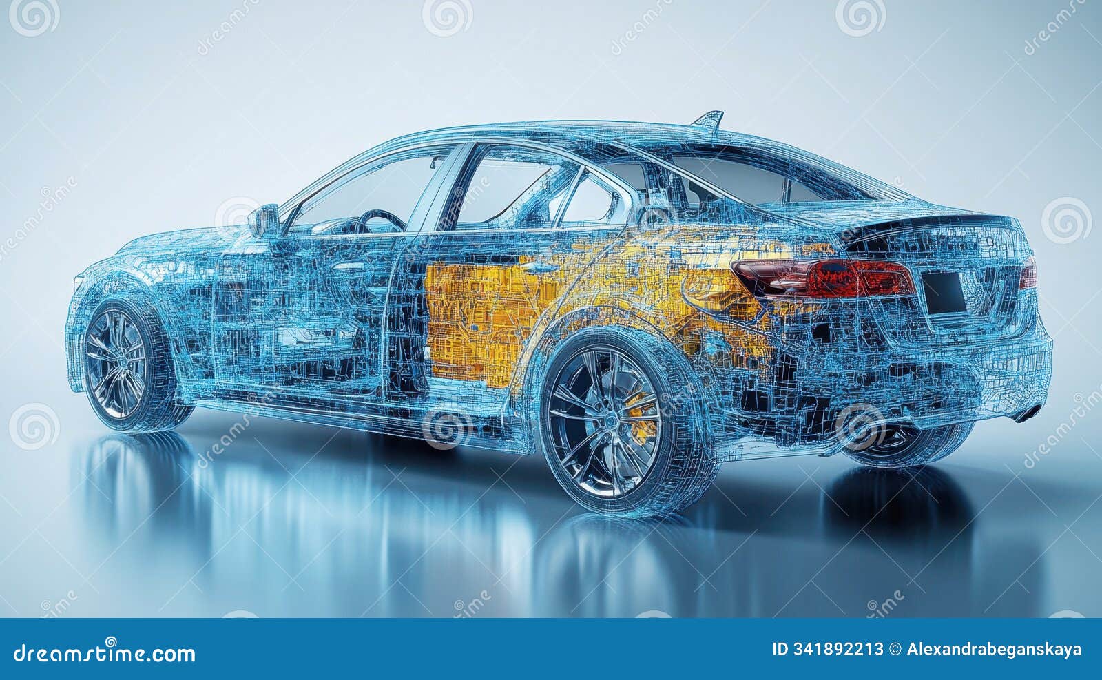 3D Rendered Blue Car Design Concept with Visible Engineering Composite ...