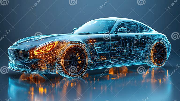 3D Rendered Blue Car Design Concept with Visible Engineering Composite ...