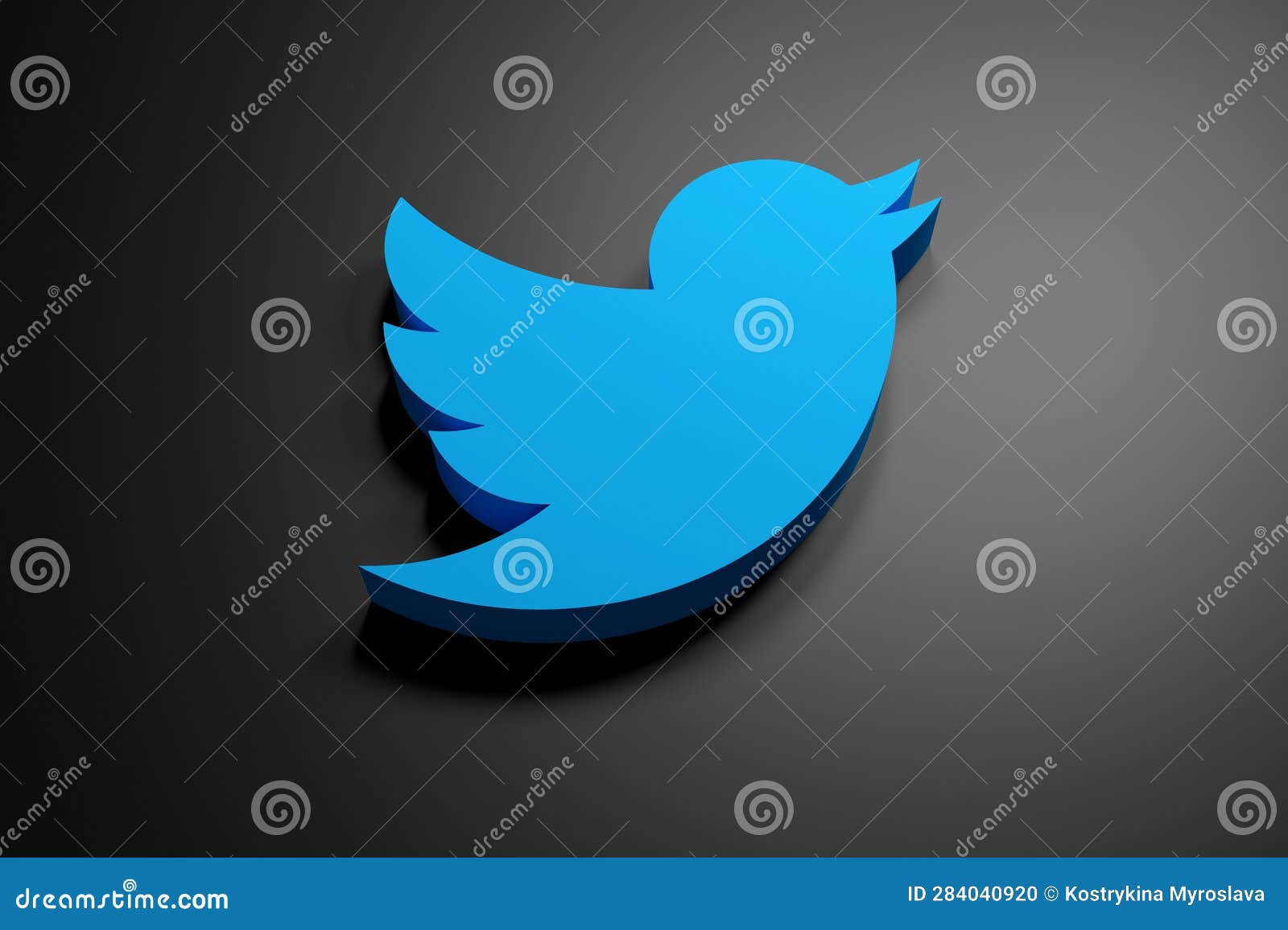 3d Rendered Blue Twitter Logo on a Shiny Black Background Editorial ...