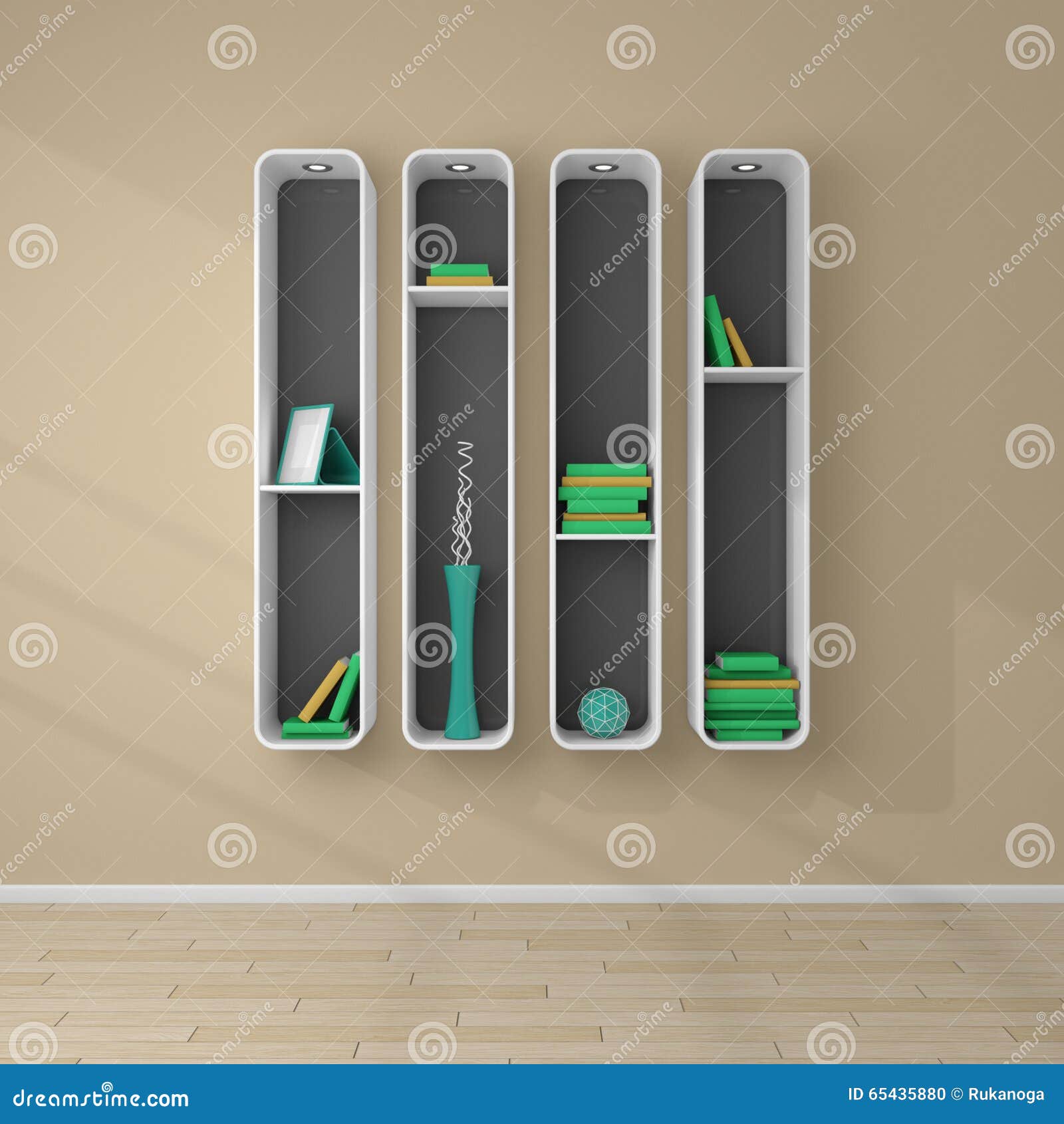 3d rendered bookshelves. stock photo. Image of organize - 65435880