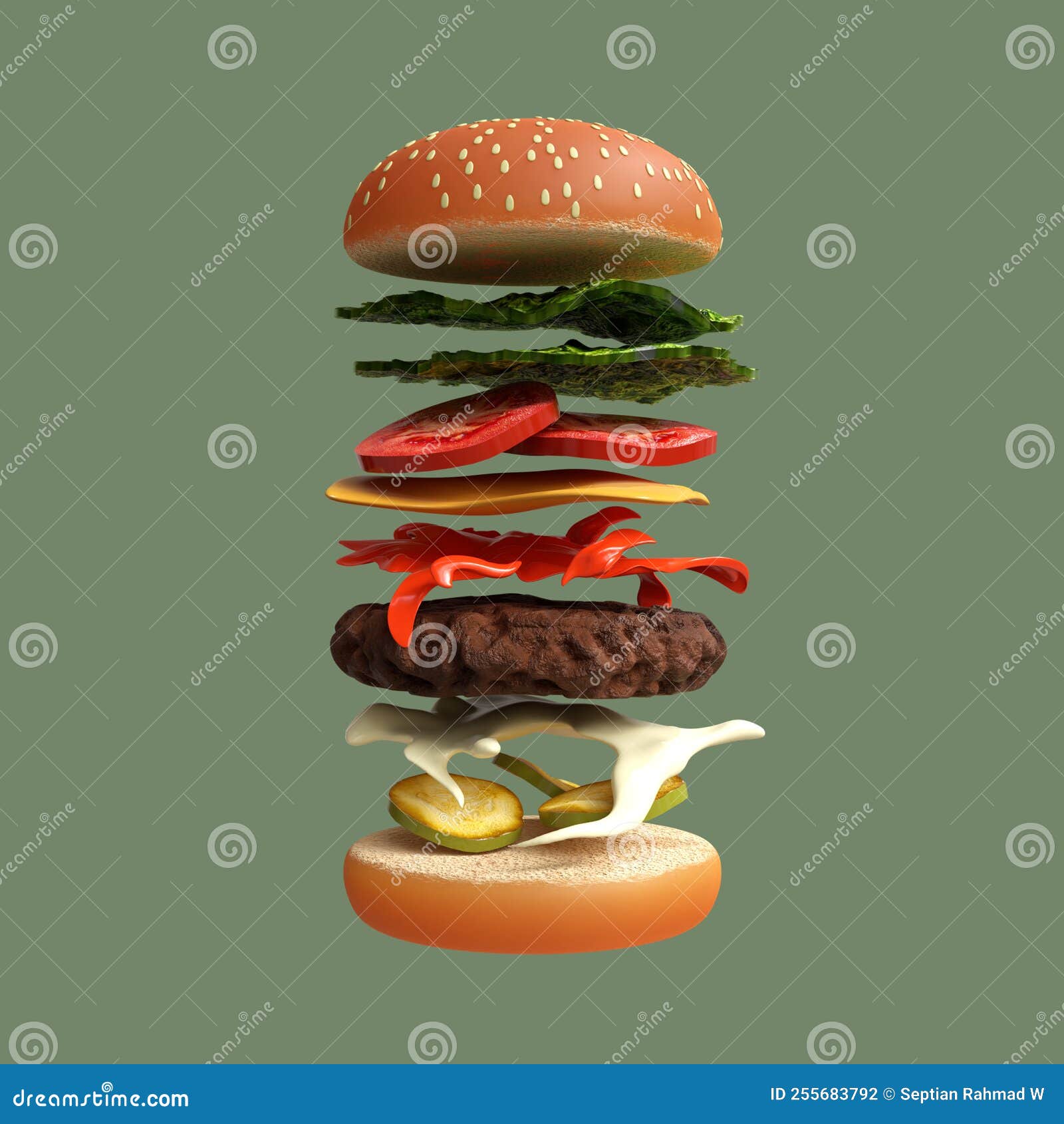 3d Rendered Burger Object Illustration Stock Illustration ...