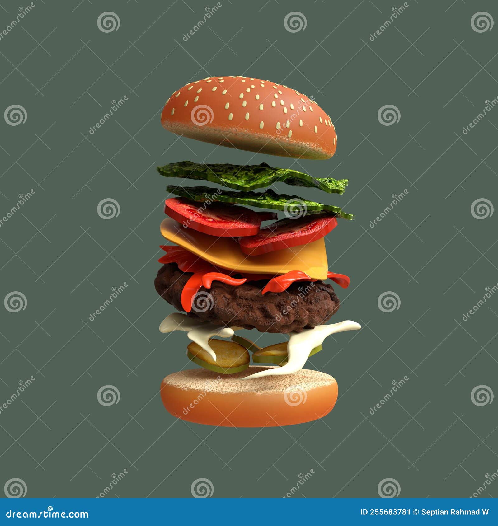 3d Rendered Burger Object Illustration Stock Illustration ...