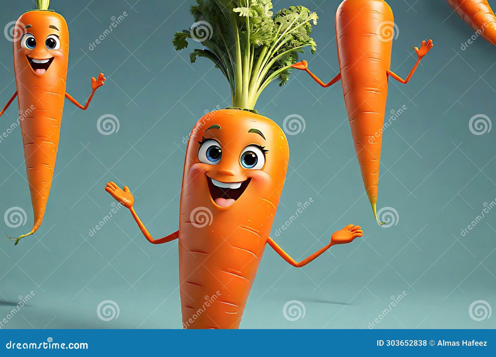 3D Rendered Character of a Single Cute Carrot Displaying a Range of ...