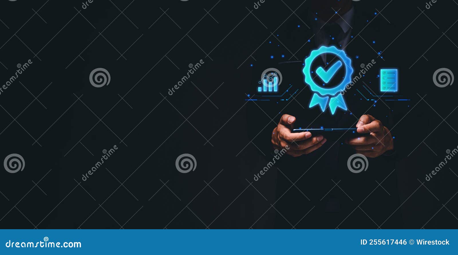 3D Rendered Check Logo Hovering in Mans Hand Stock Photo - Image of ...