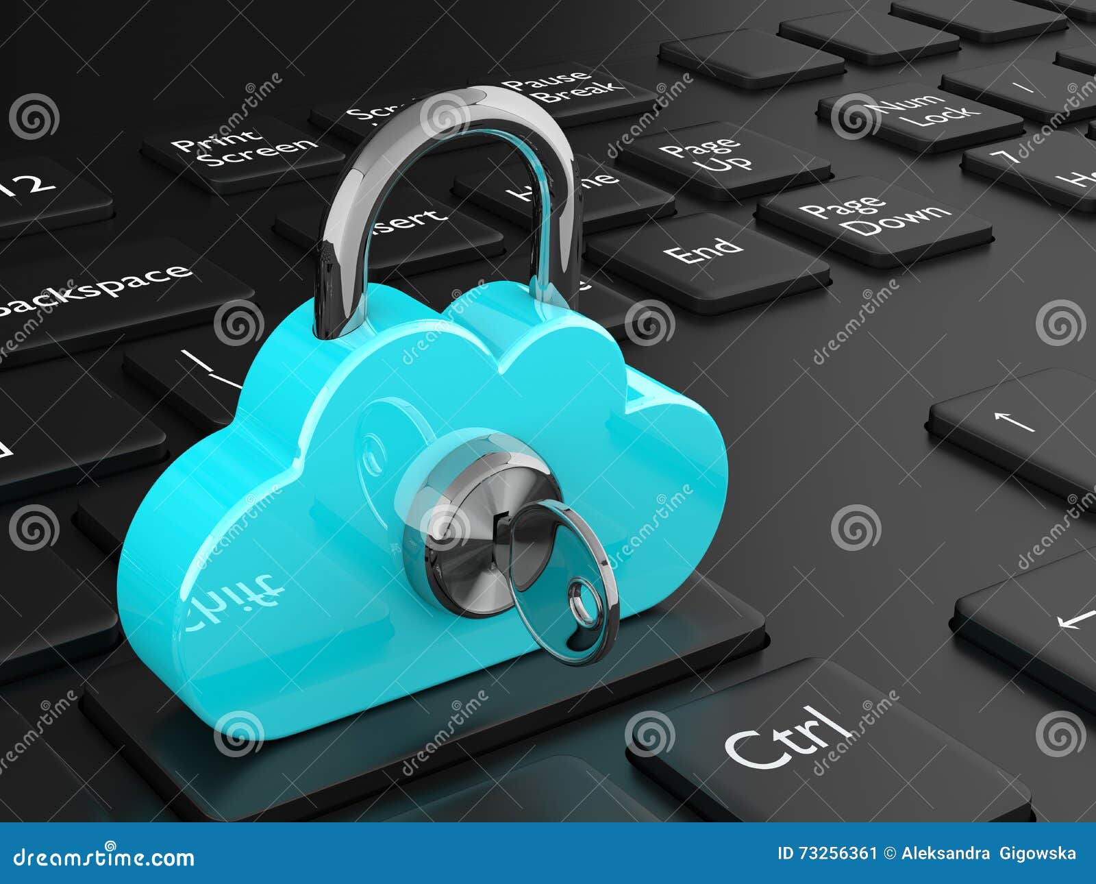 3d Rendered Cloud Padlock on Black Keyboard Stock Illustration ...