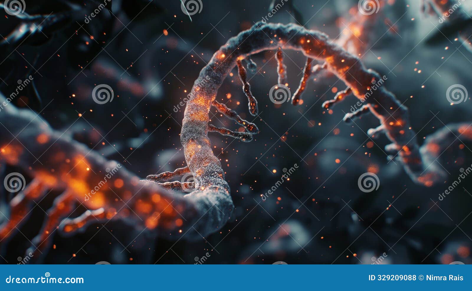 3d Rendered Complex Dna Structure Element with Particles Floating ...
