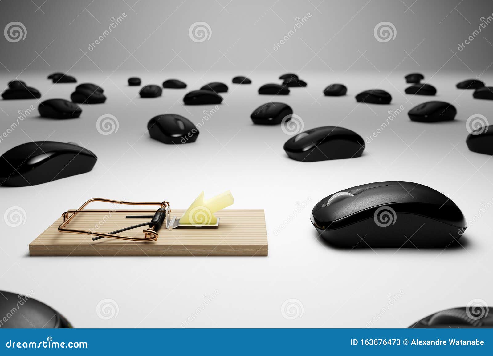 3D Rendered Computer Mice and Mousetrap Conceptual Clickbait Image ...